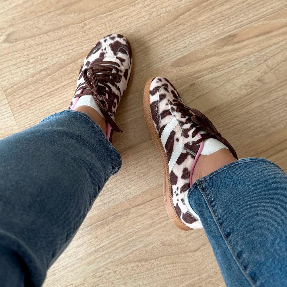 Tênis Flatform Manu Cow Print Vaquinha Marrom/Rosa