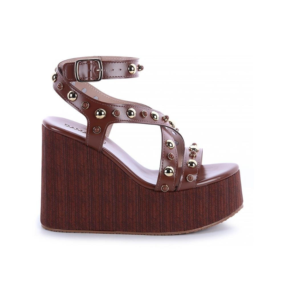 Mia - Sandália Plataforma Aplicações Meia Pata Caramelo Caramelo