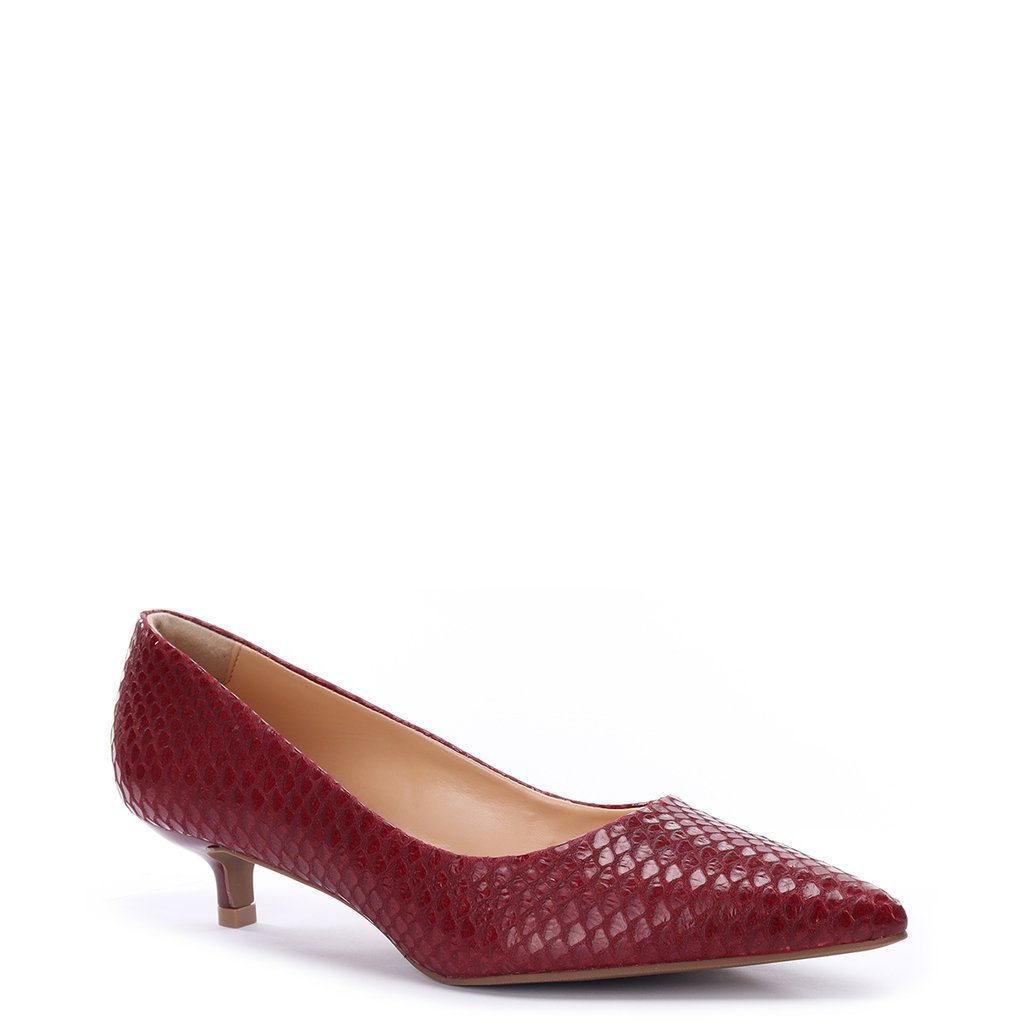 Scarpin Salto Baixo Couro Piton Vinho Vermelho