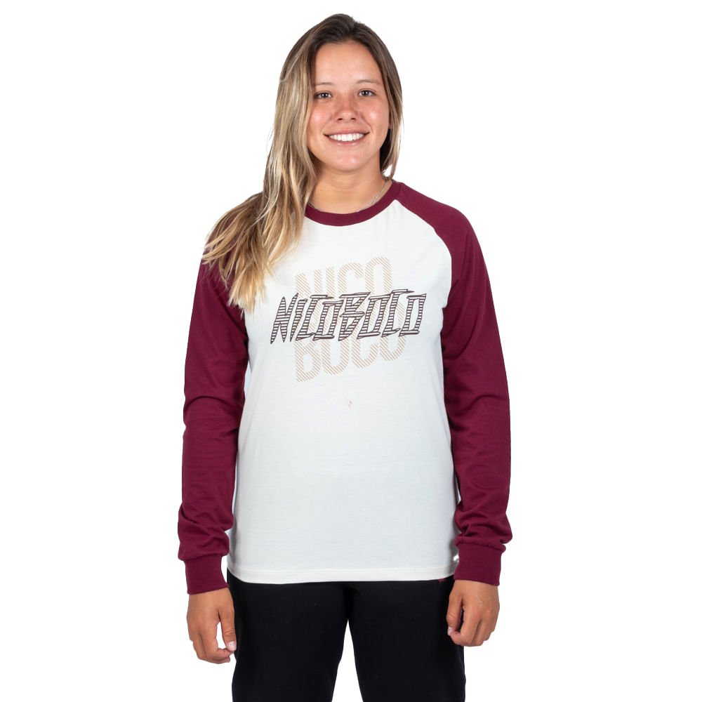 T shirt Raglan Manga Longa Karen Nicoboco - Marfim (76423) Branco