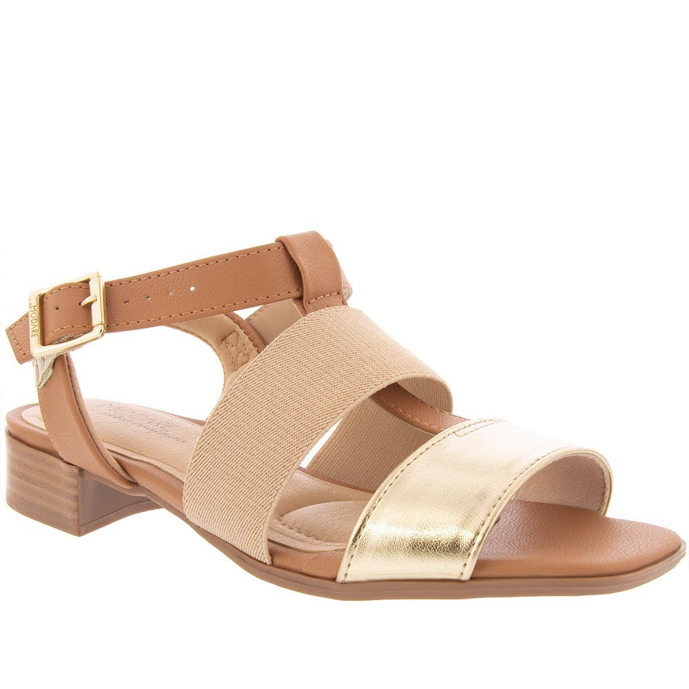 Sandália Modare Ultraconforto Salto Bloco Metalizada Caramelo Marrom