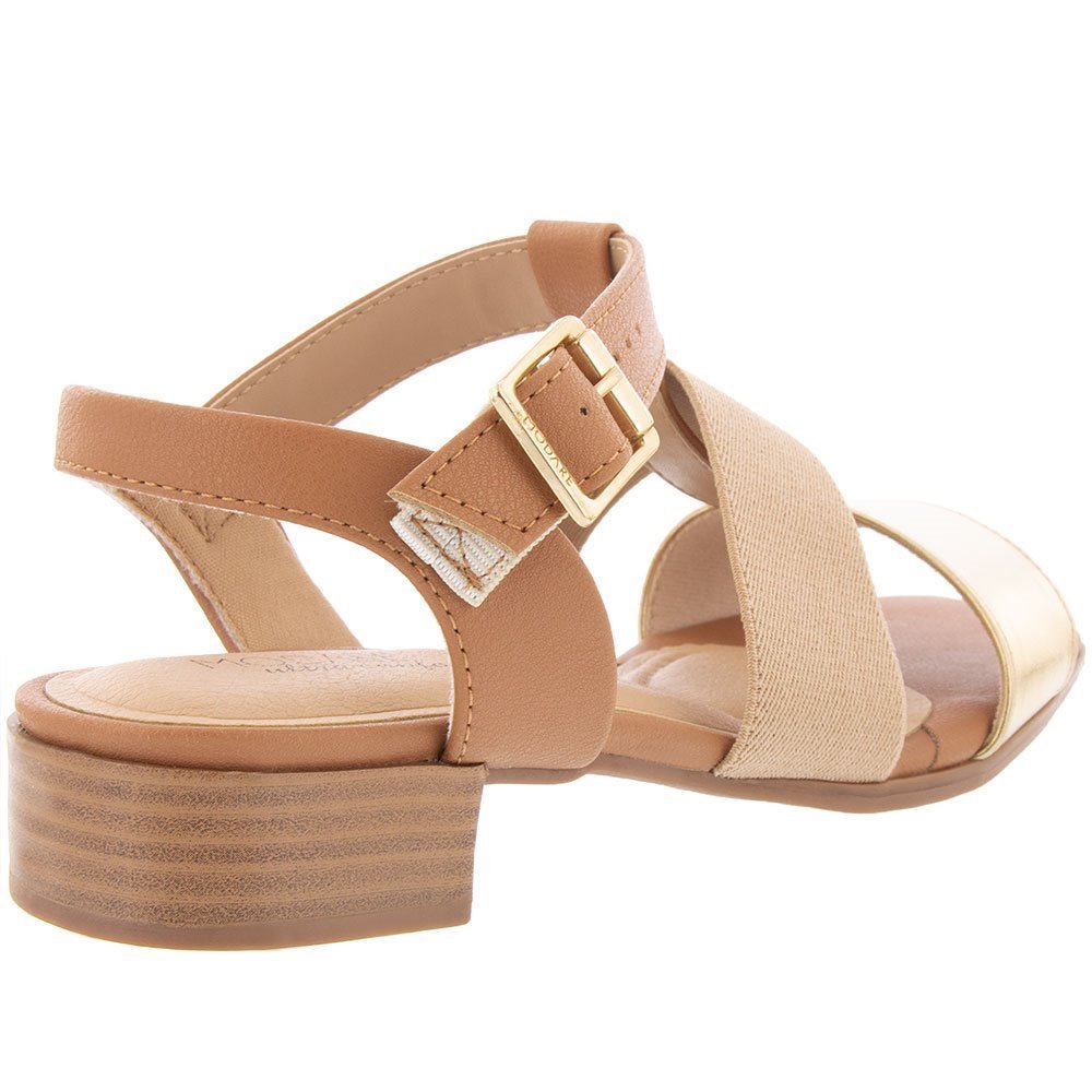 Sandália Modare Ultraconforto Salto Bloco Metalizada Caramelo Marrom