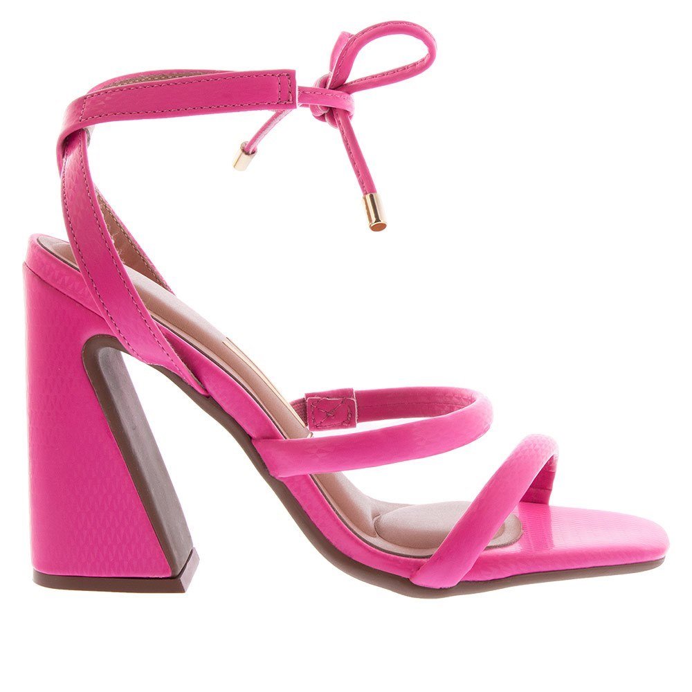 Sandália Vizzano Salto Geométrico Amarração Holográfico Rosa Rosa
