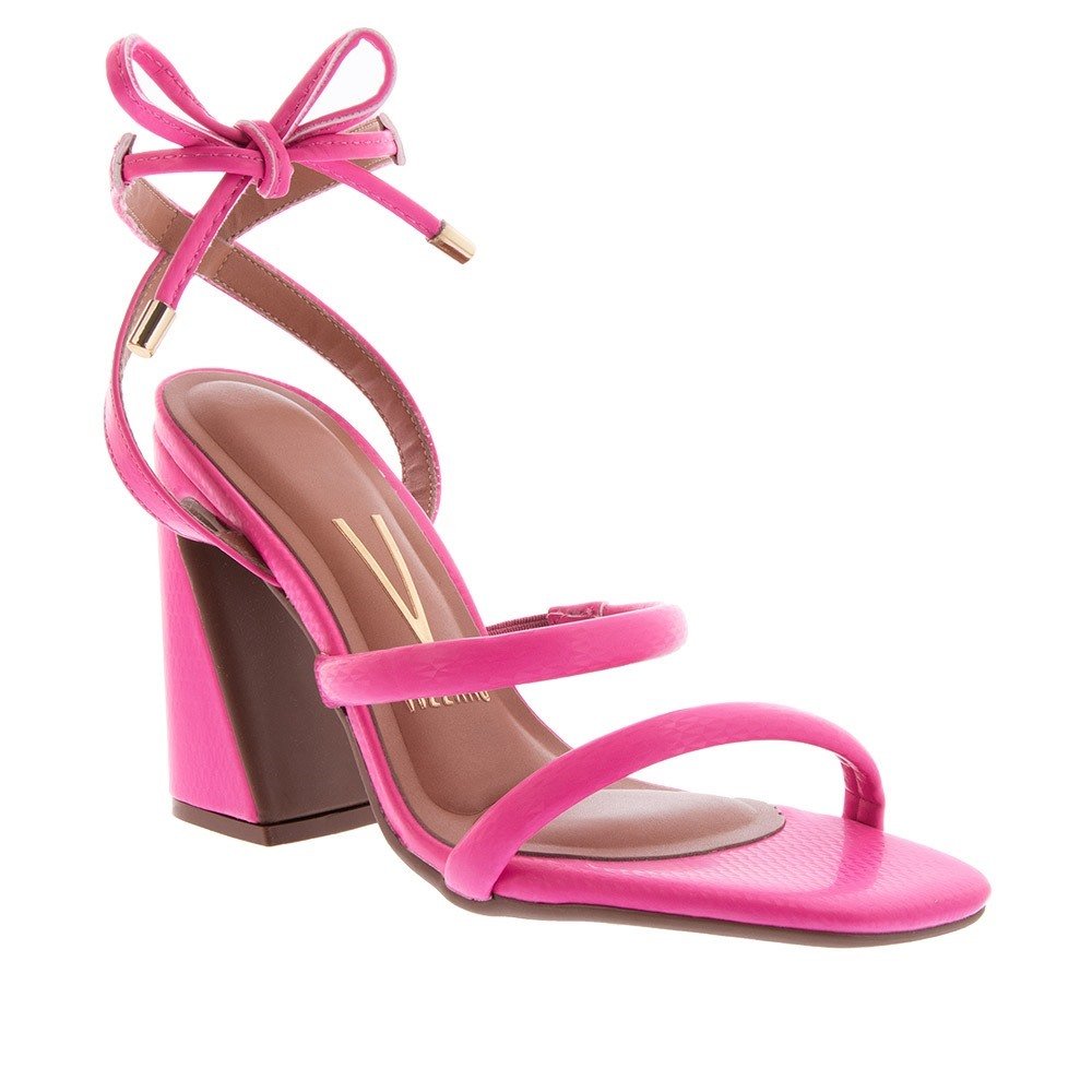 Sandália Vizzano Salto Geométrico Amarração Holográfico Rosa Rosa