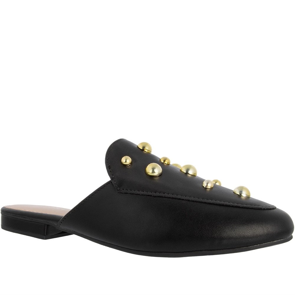 Mule Gabriela Detalhe Rebites Preto Preto