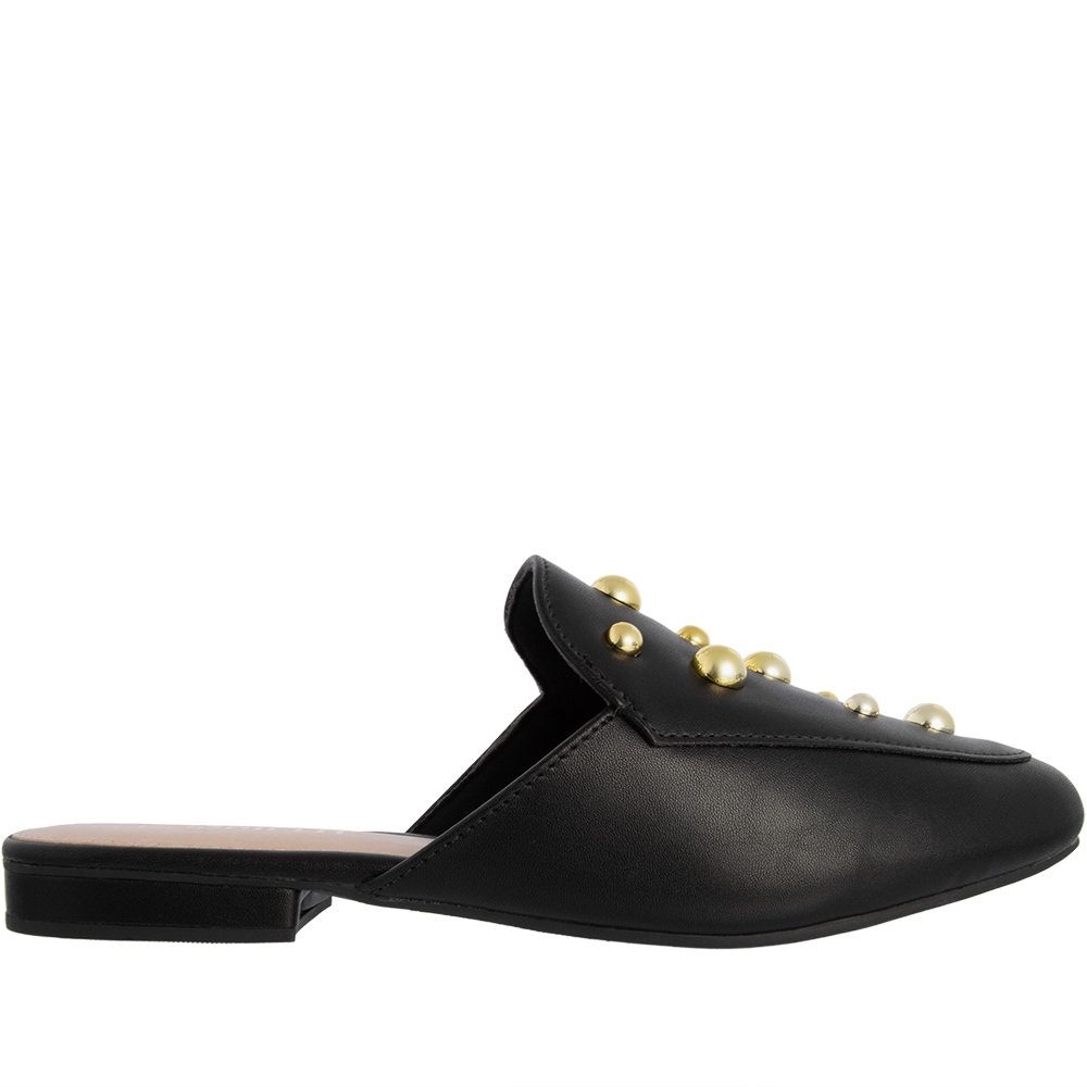 Mule Gabriela Detalhe Rebites Preto Preto