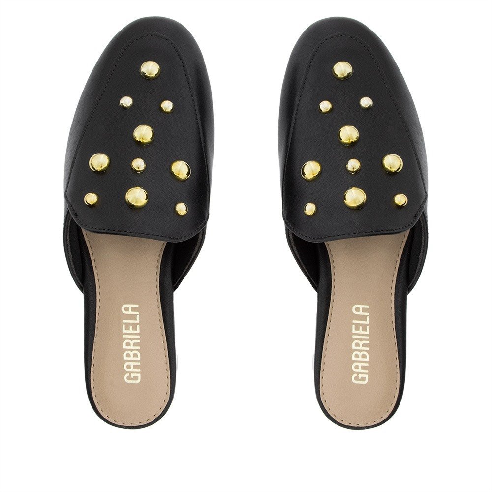 Mule Gabriela Detalhe Rebites Preto Preto