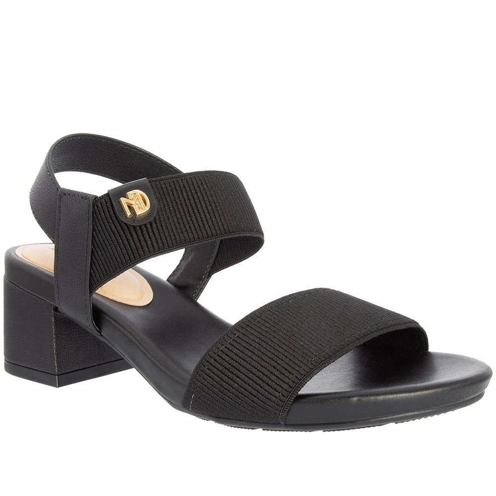 Sandália Modare Ultraconforto Salto Grosso Elástico Preto Preto