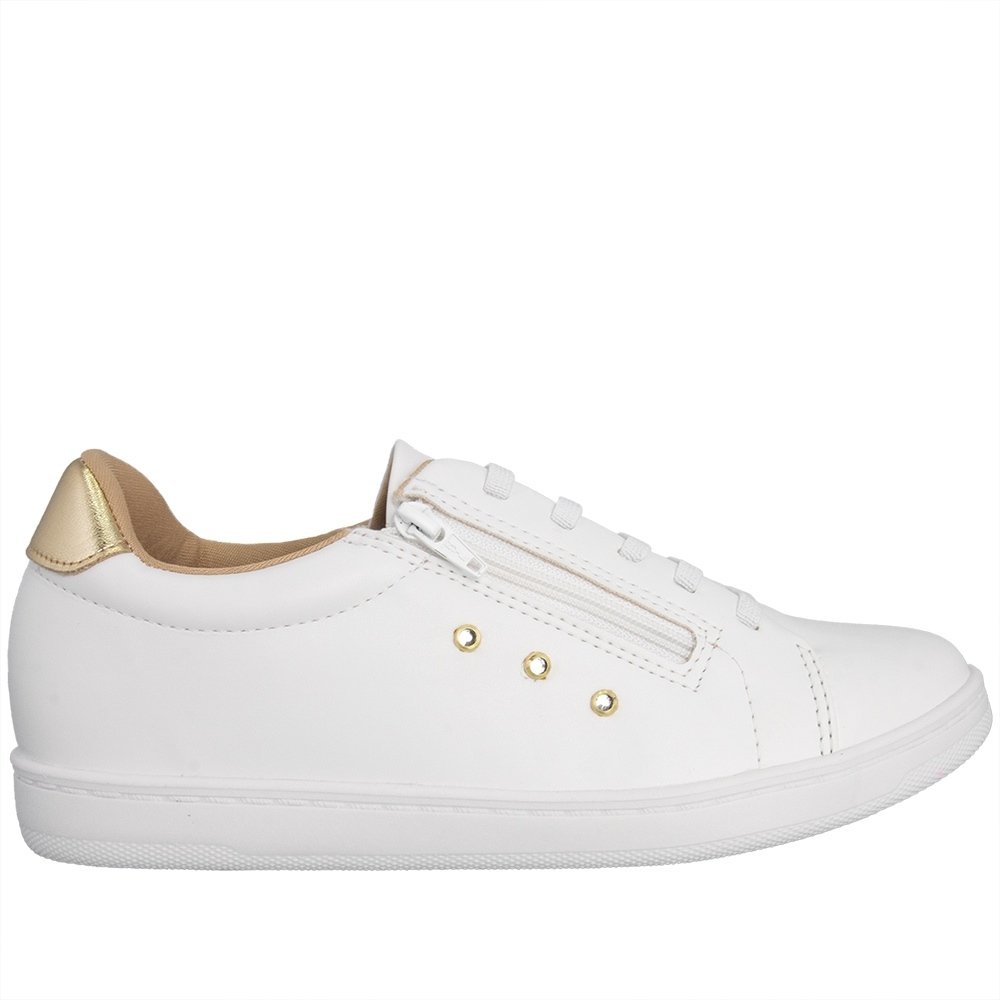 Tênis Modare Ultraconforto Casual Feminino Zíper Rebites Branco Branco