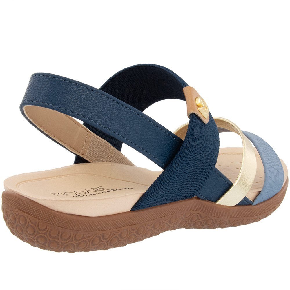 Sandália Modare Ultraconforto Flatform Textura Snake Metalizado Azul Azul