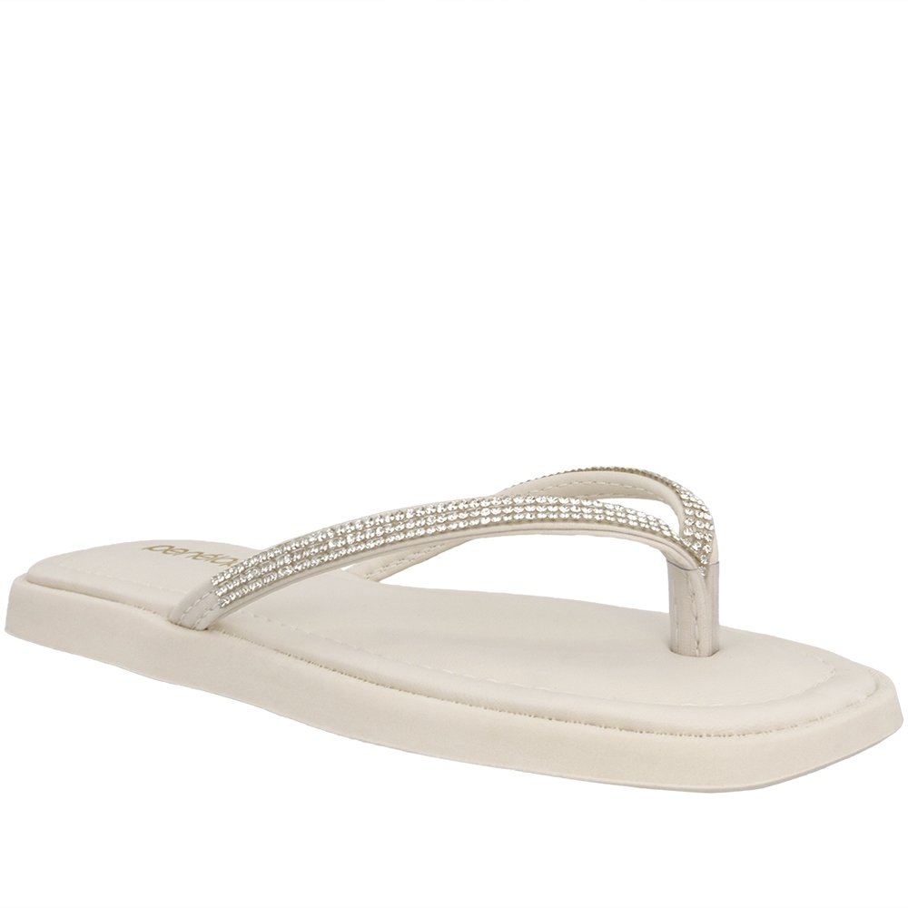 Rasteira Penélope Flat Detalhe Tiras Strass Branco Branco