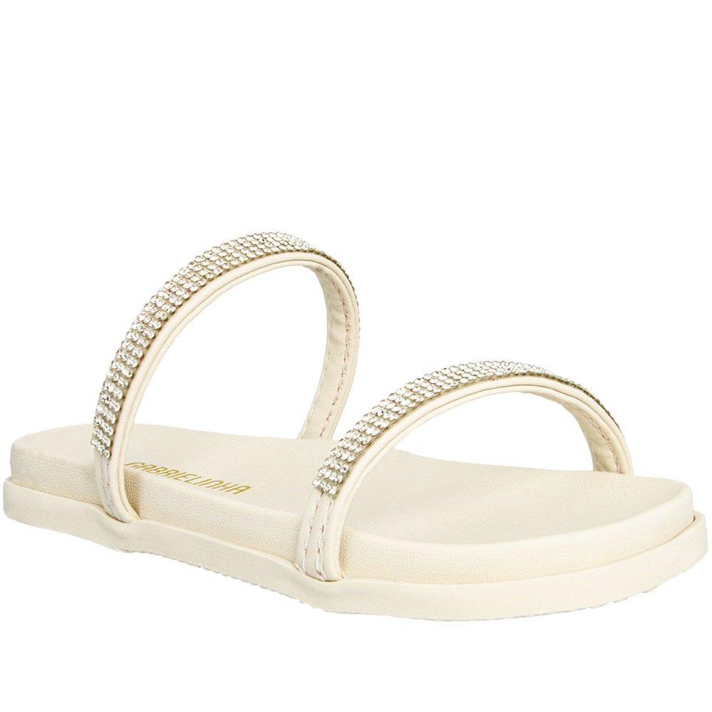 Rasteira Infantil Gabrielinha Flat Tiras Strass Off White Branco