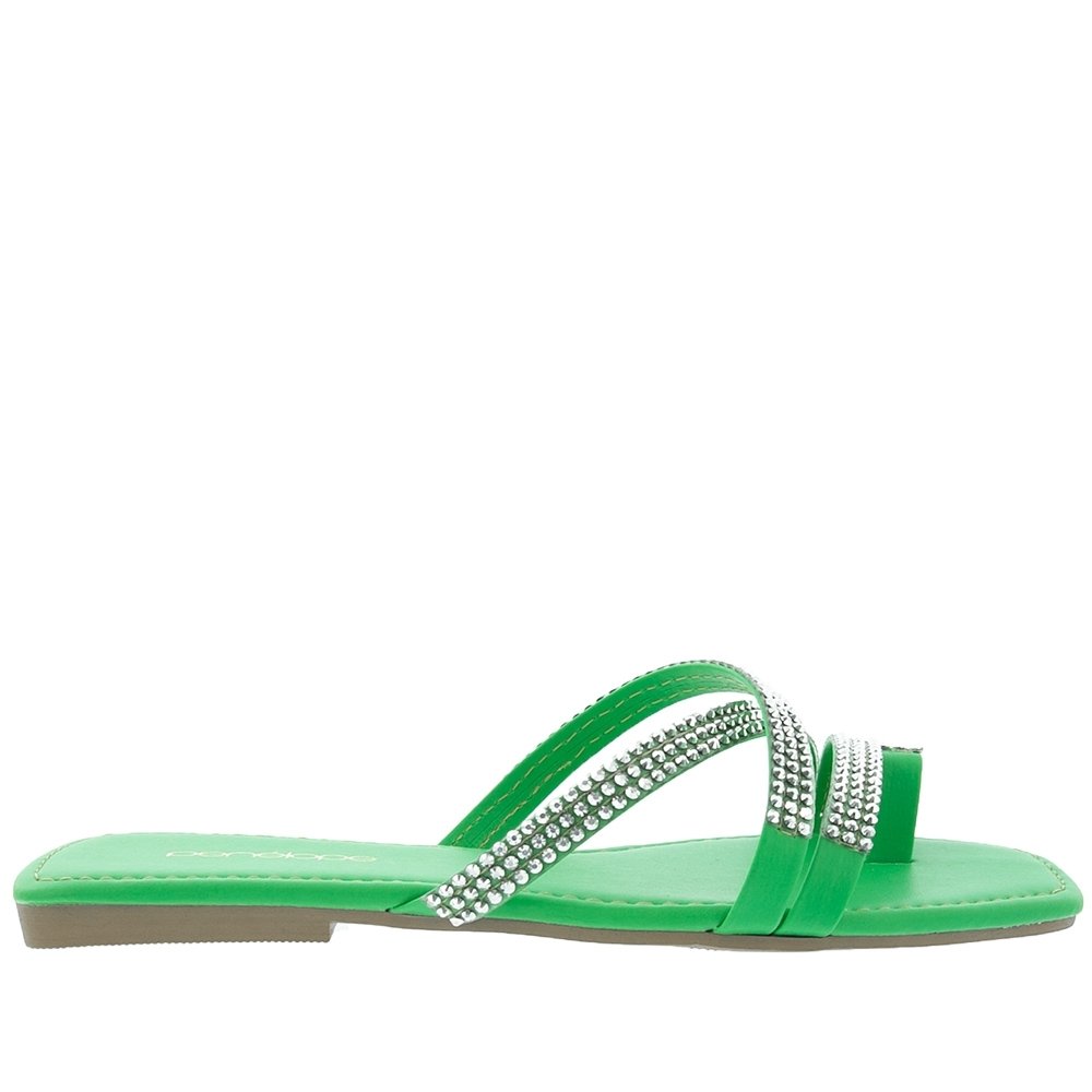 Rasteira Penélope Tiras Cruzadas Strass Verde 34