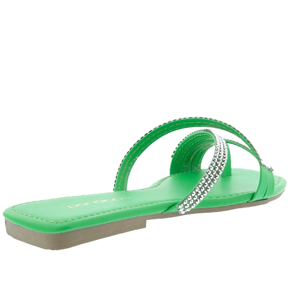 Rasteira Penélope Tiras Cruzadas Strass Verde 34