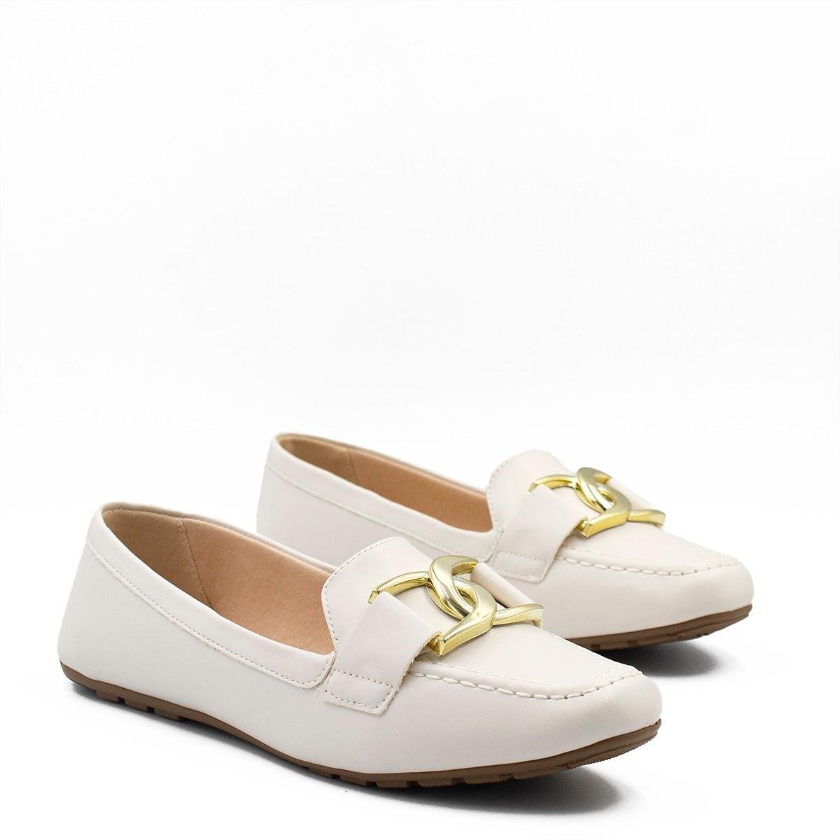 Mocassim Zatta Metal Cruzado Tamara Off White Branco