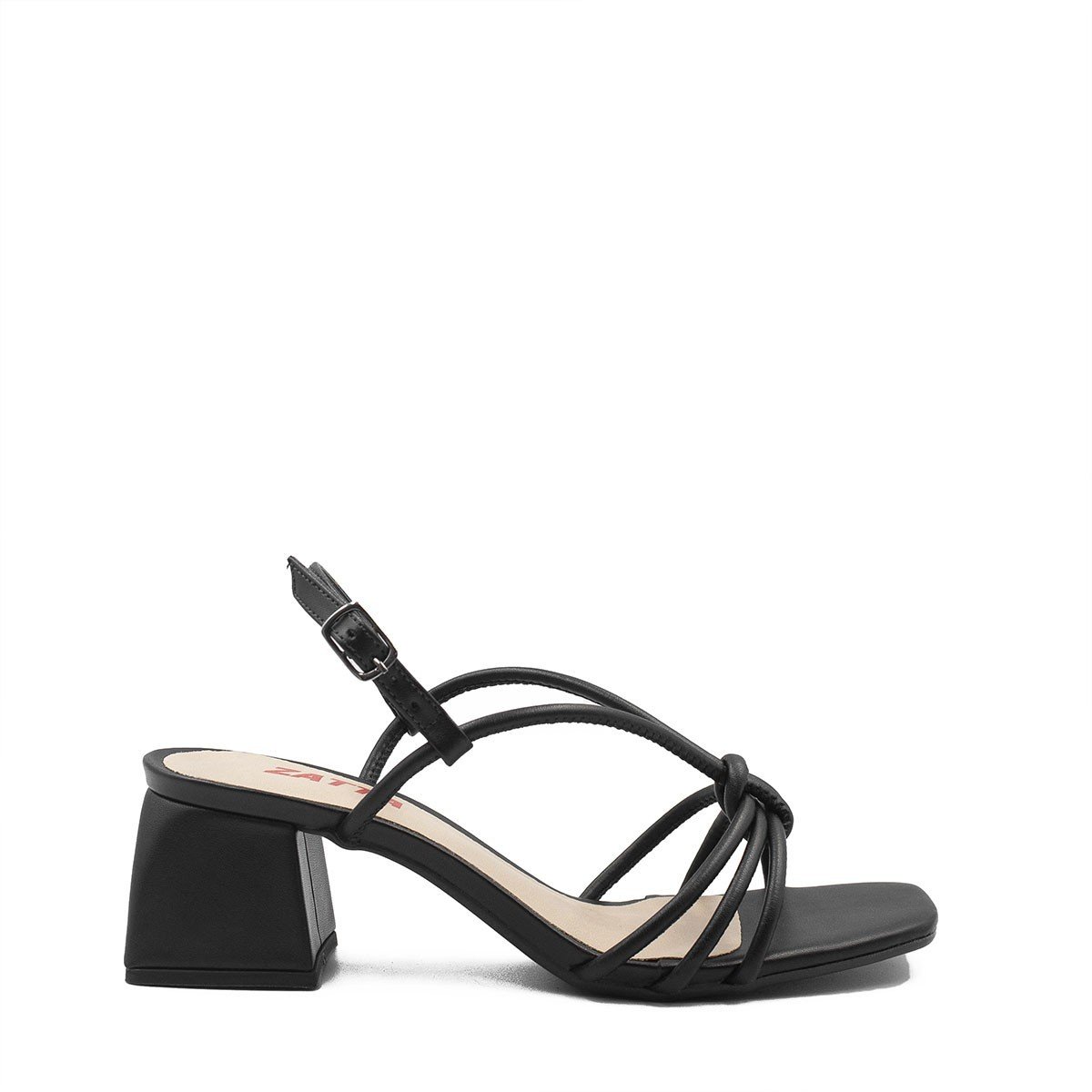 Sandália Zatta Salto Sextavado Deborah Preta Preto