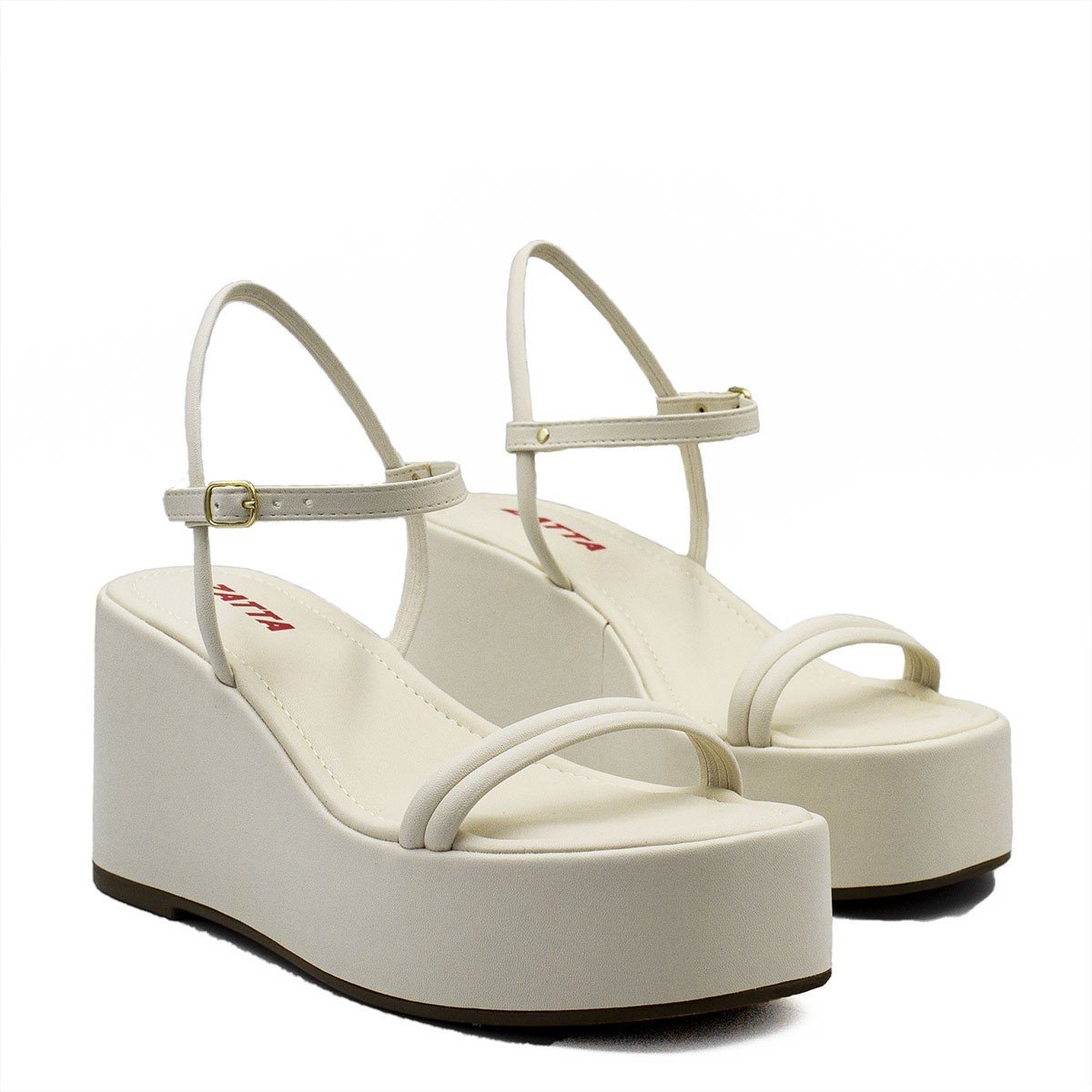 Sandália Anabela Plataforma Tiras Salete Off White Branco