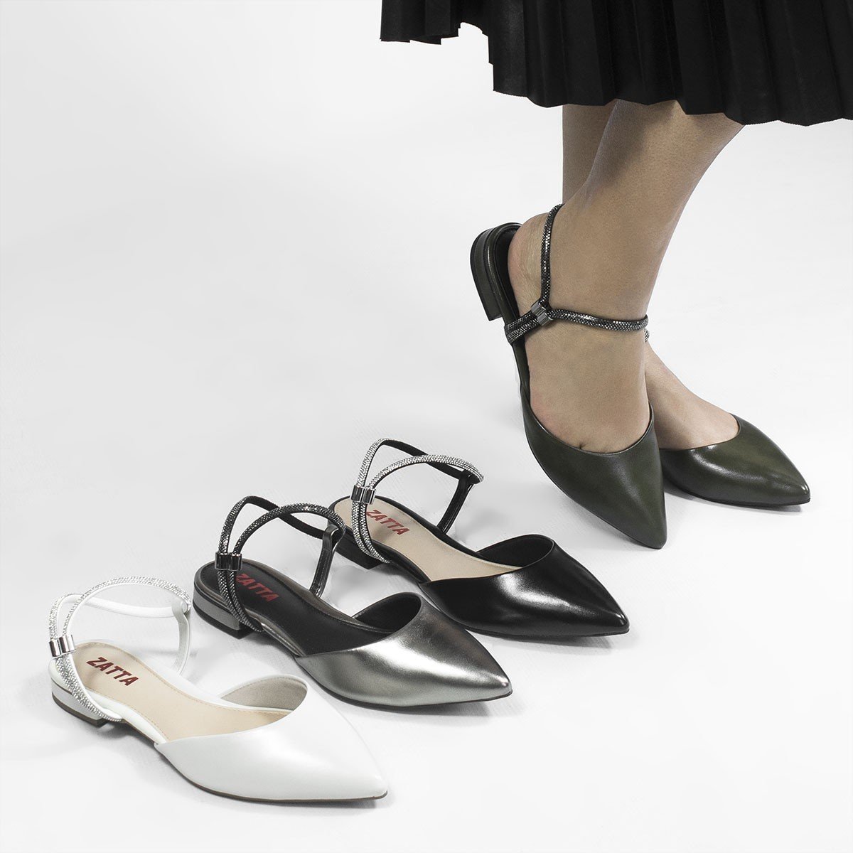 Sapatilha Slingback Bico Fino Emma Preta Preto