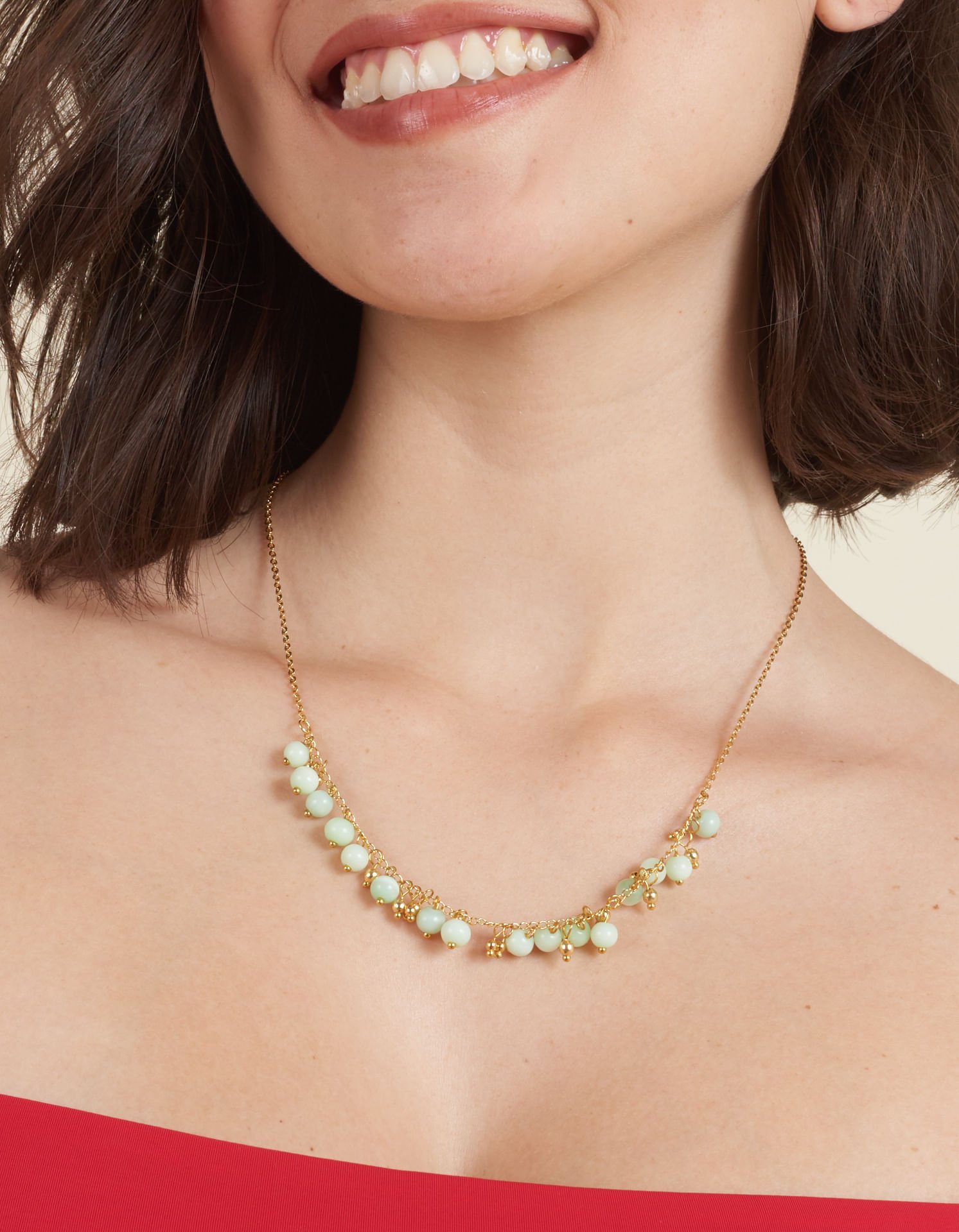 Colar Metal Bolas Resina - Ouro Dourado