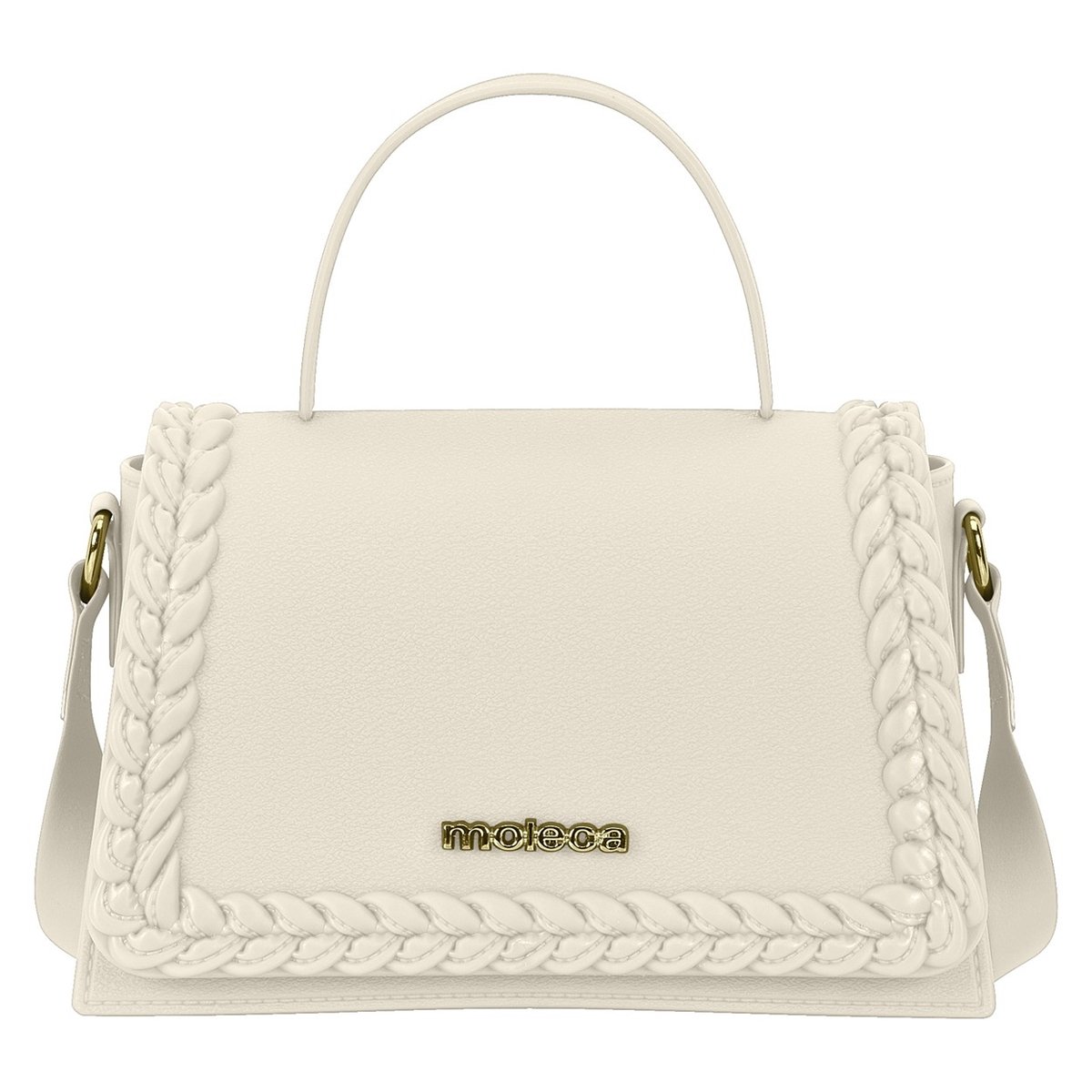 Bolsa Moleca Detalhes Trançado Alça Transversal Branco