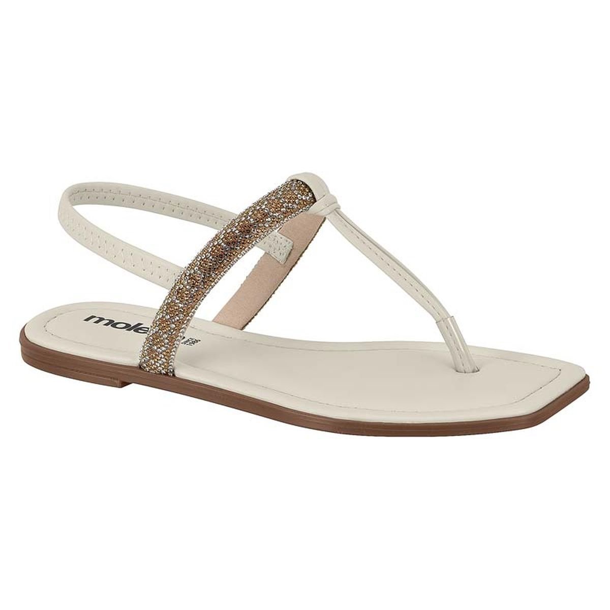 Sandalia Moleca Rasteira Detalhe Strass Branco