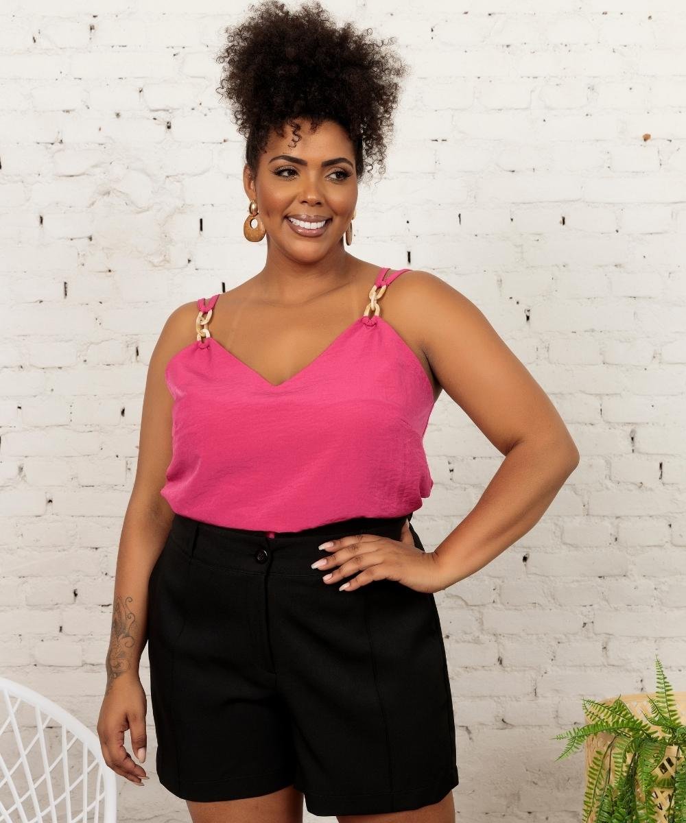 Blusa Plus Size Alça Detalhe Aviamento Decote V Allmaria Rosa