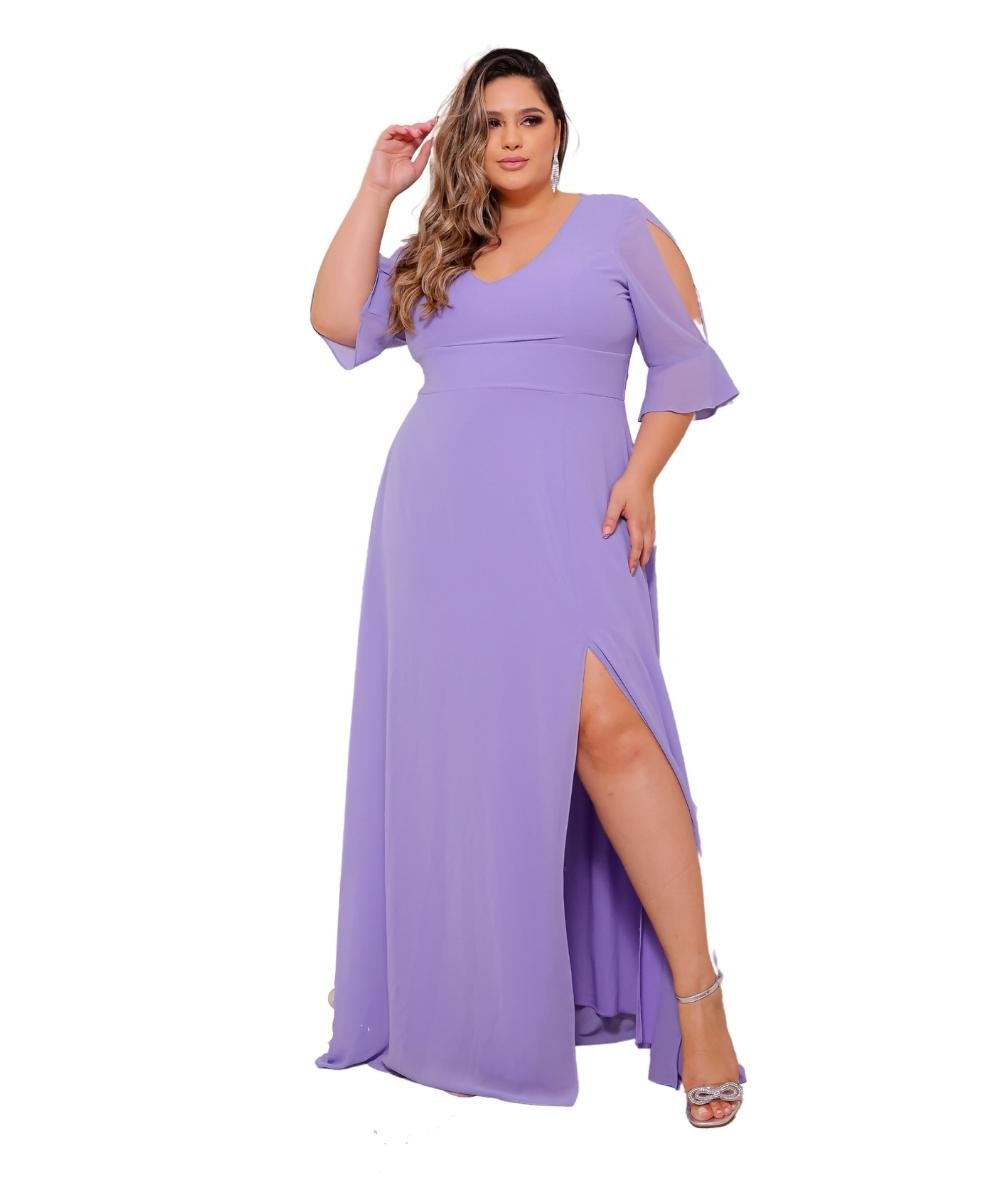 Vestido Plus Size Longo Sabrina Chiffon Allmaria Roxo