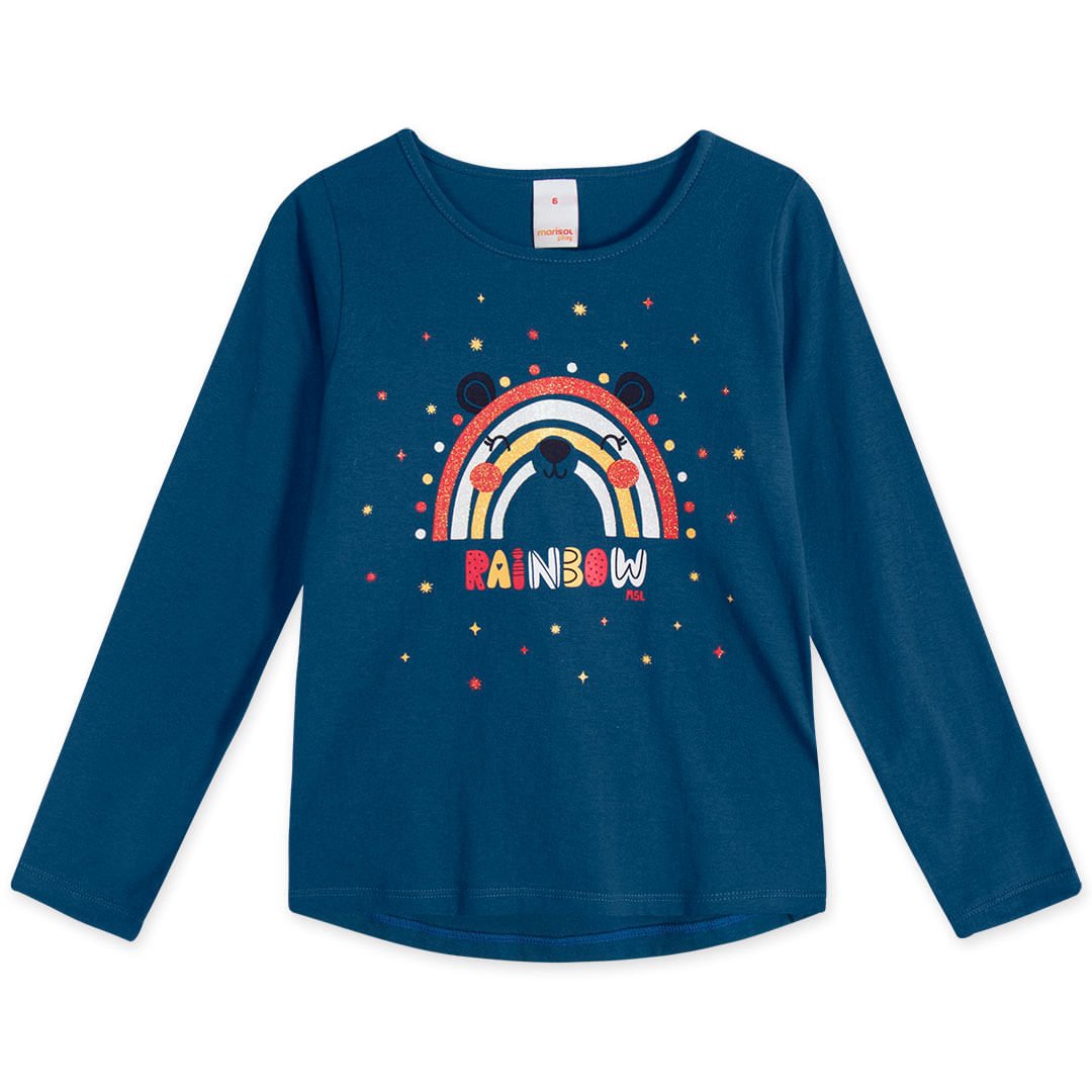 Blusa Manga Longa Arco-Íris Infantil Feminina Marisol Play Azul