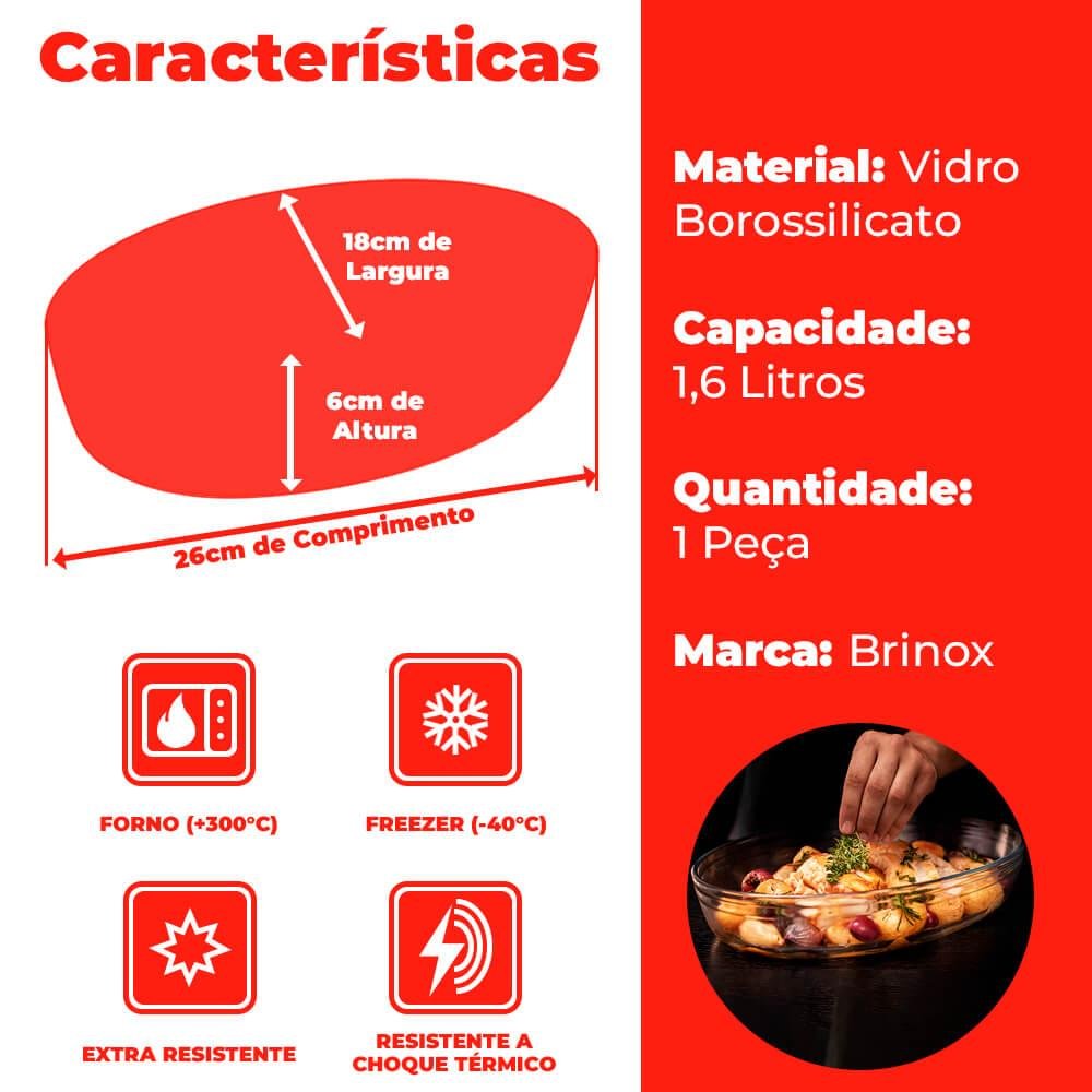 Forma de Vidro Oval Cheff 1,6L - Brinox 0206/305 Branco
