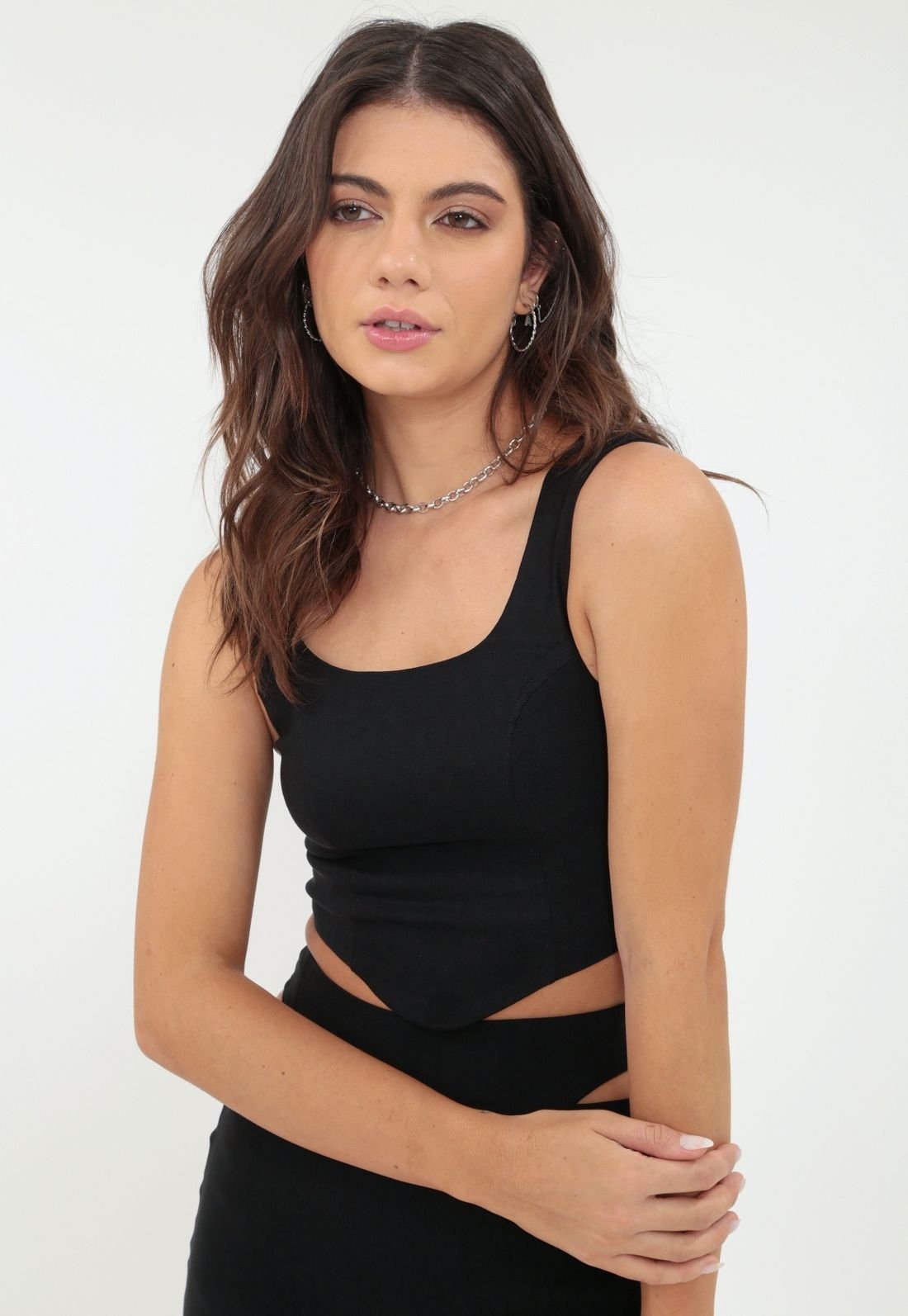 CROPPED BENGALINE SEM MANGA CORSET Preto