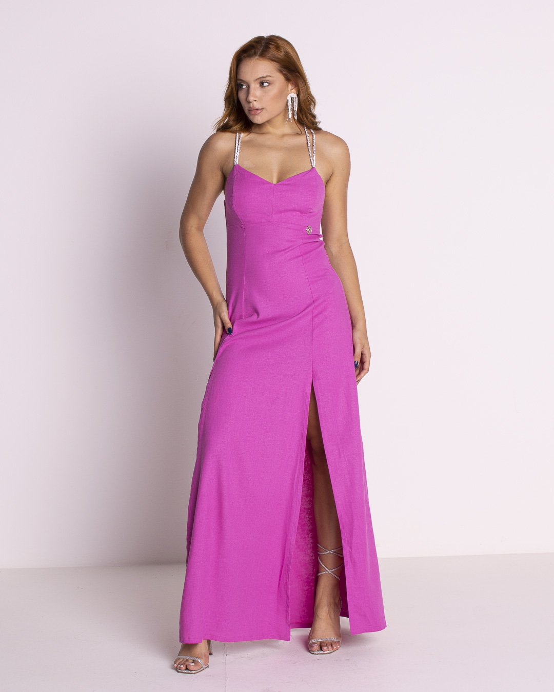 Vestido Miss Misses Longo Com Alça De Strass Pink M