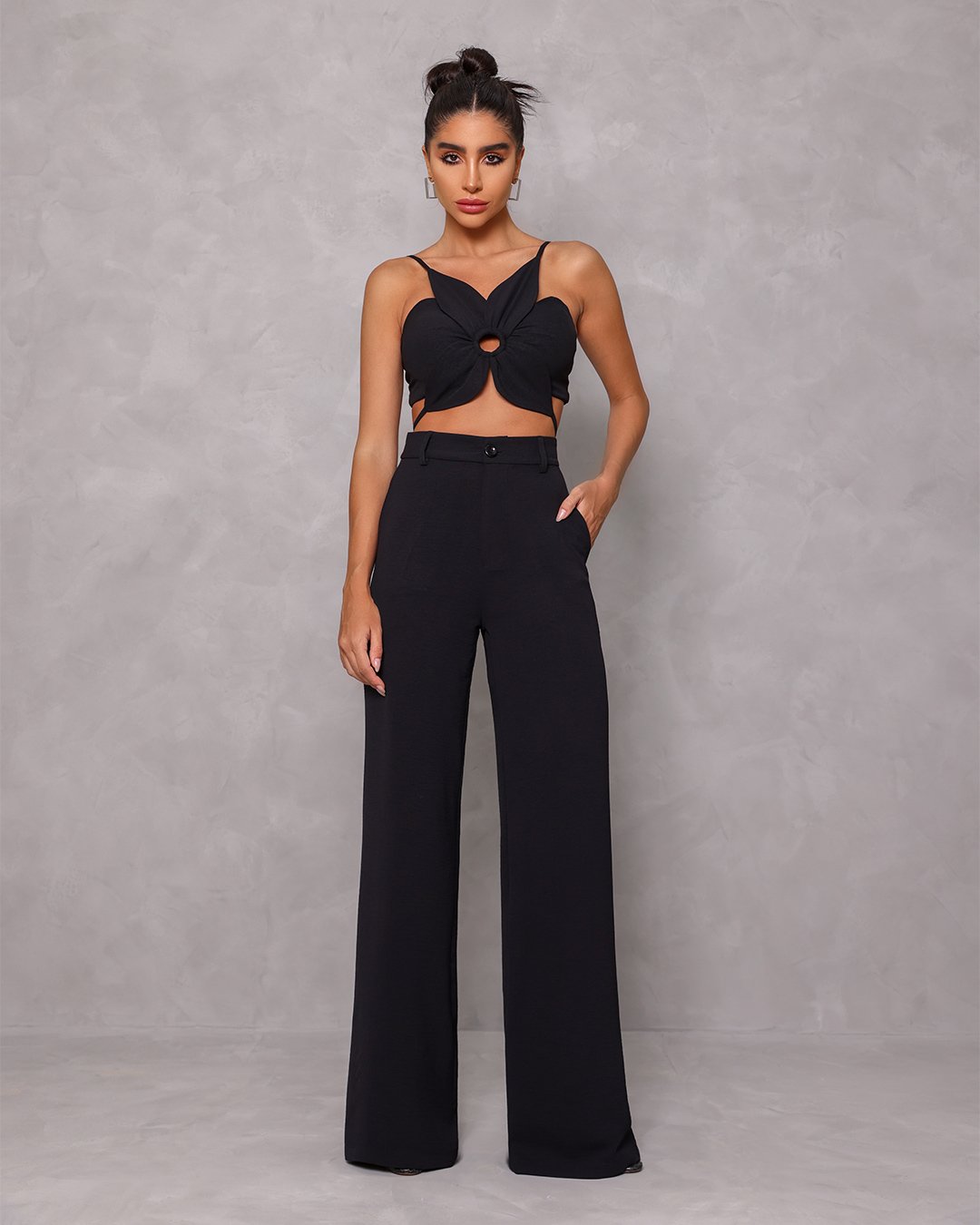 Conjunto Dot Clothing Calça Pantalona Flo Preto Preto