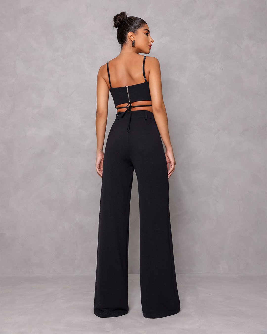 Conjunto Dot Clothing Calça Pantalona Flo Preto Preto