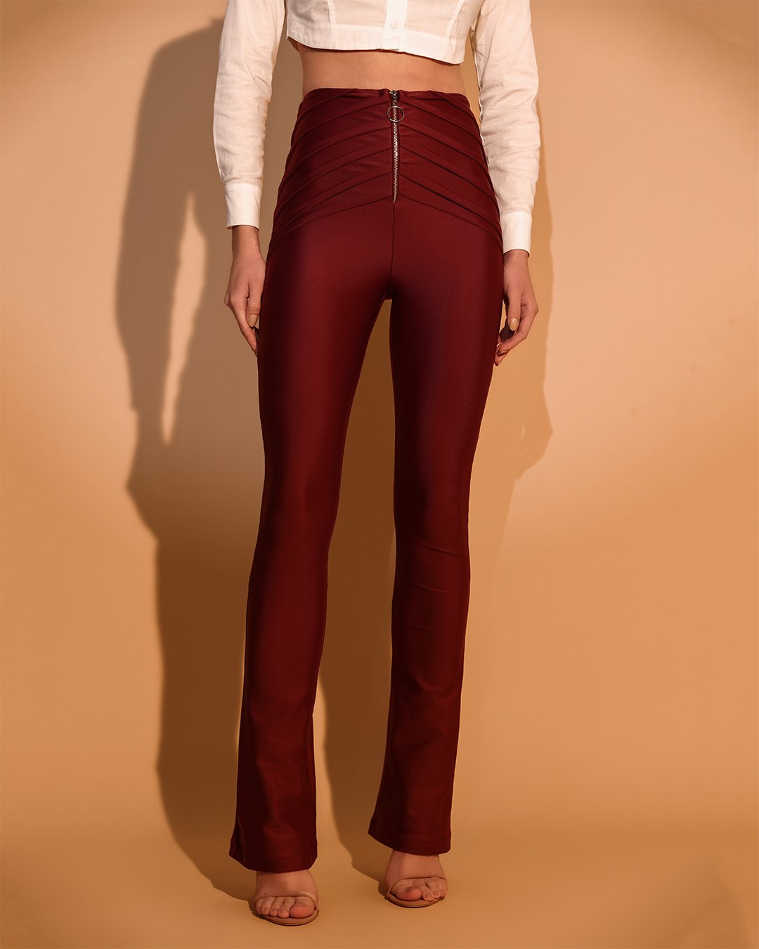 Calça Dot Clothing Prada Pregas Bordo Vermelho