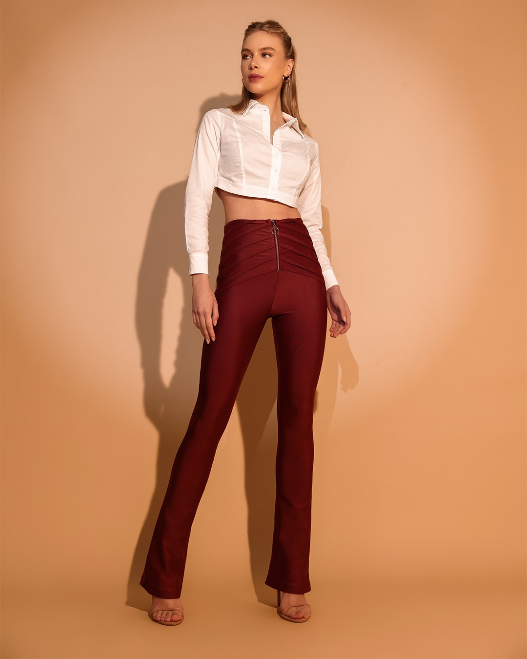 Calça Dot Clothing Prada Pregas Bordo Vermelho