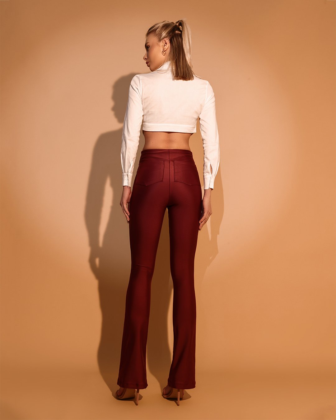 Calça Dot Clothing Prada Pregas Bordo Vermelho