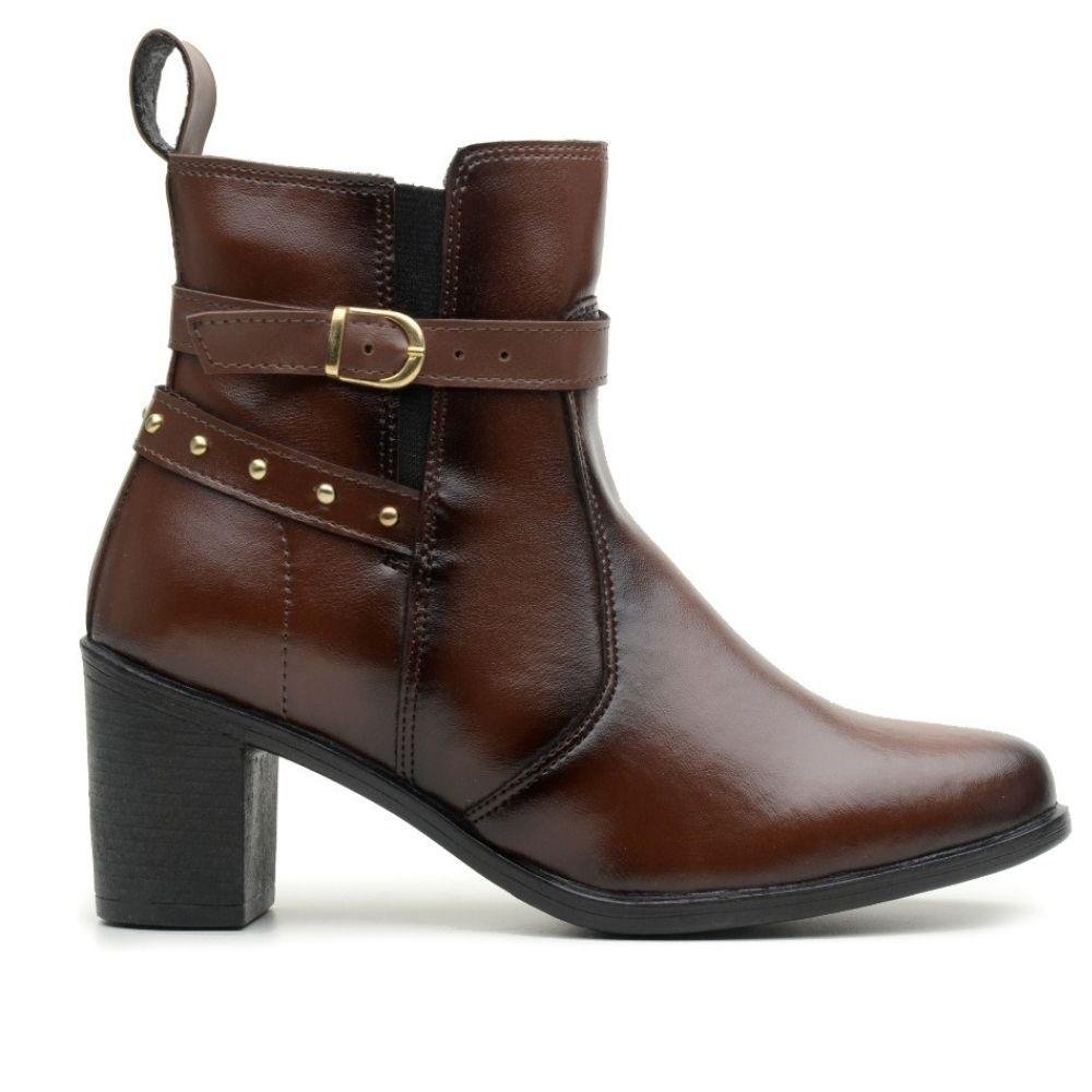 Bota Feminino Cano Curto Salto Alto Botinha Marrom