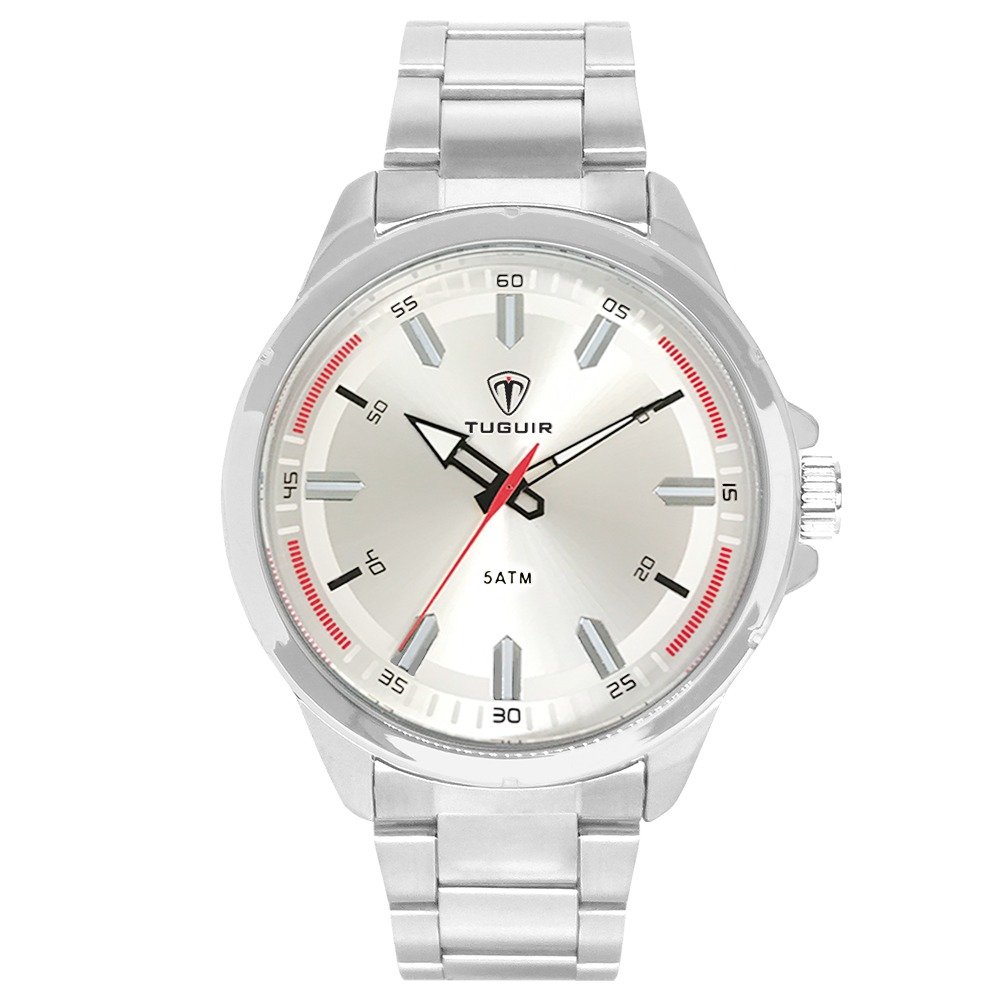 Kit Relógio Masculino Tuguir Analógico TG162 - Prata com Brinde Prata