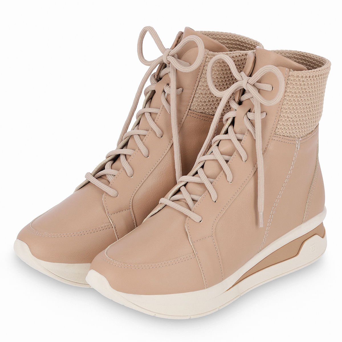 Bota cano curto Energy Jessica Salto Anabela Médio Nude Bege