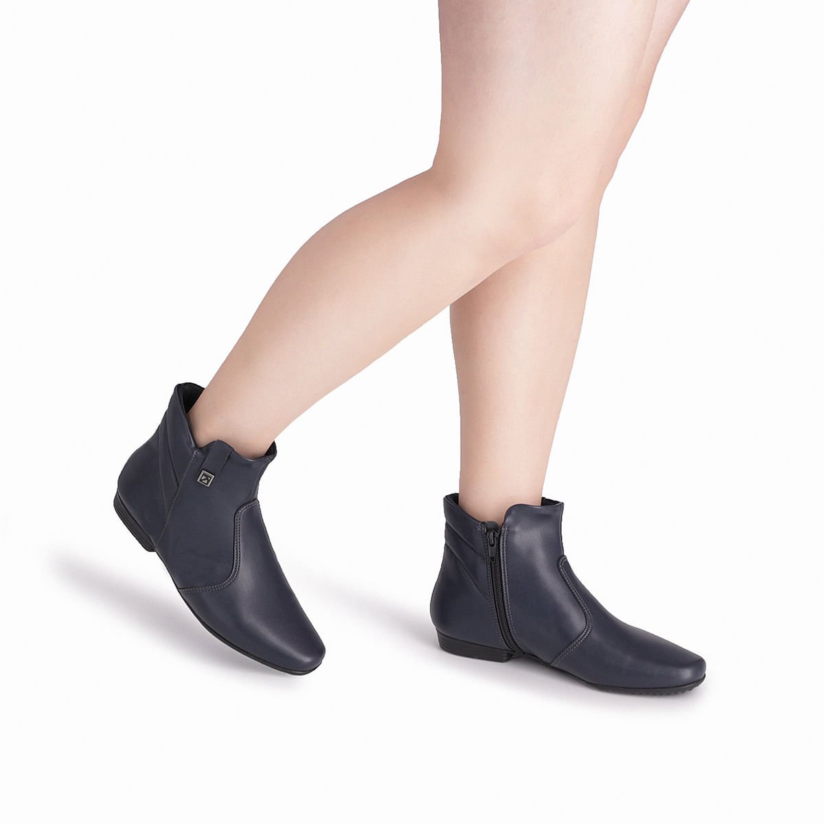Bota Raquel Cano Curto Salto Baixo Navy Navy