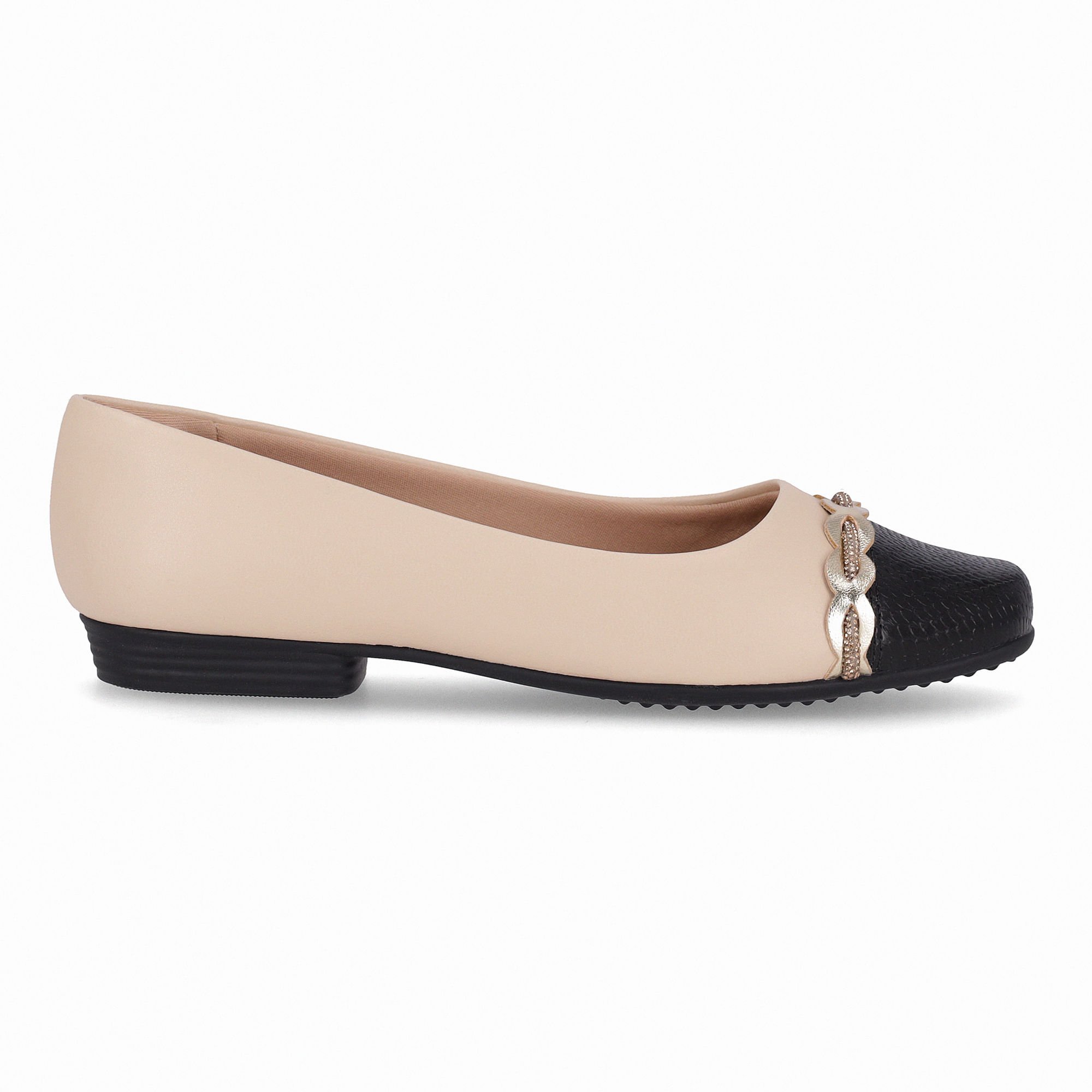 Sapatilha Raquel Salto Baixo Brule com Preto Bege/Preto