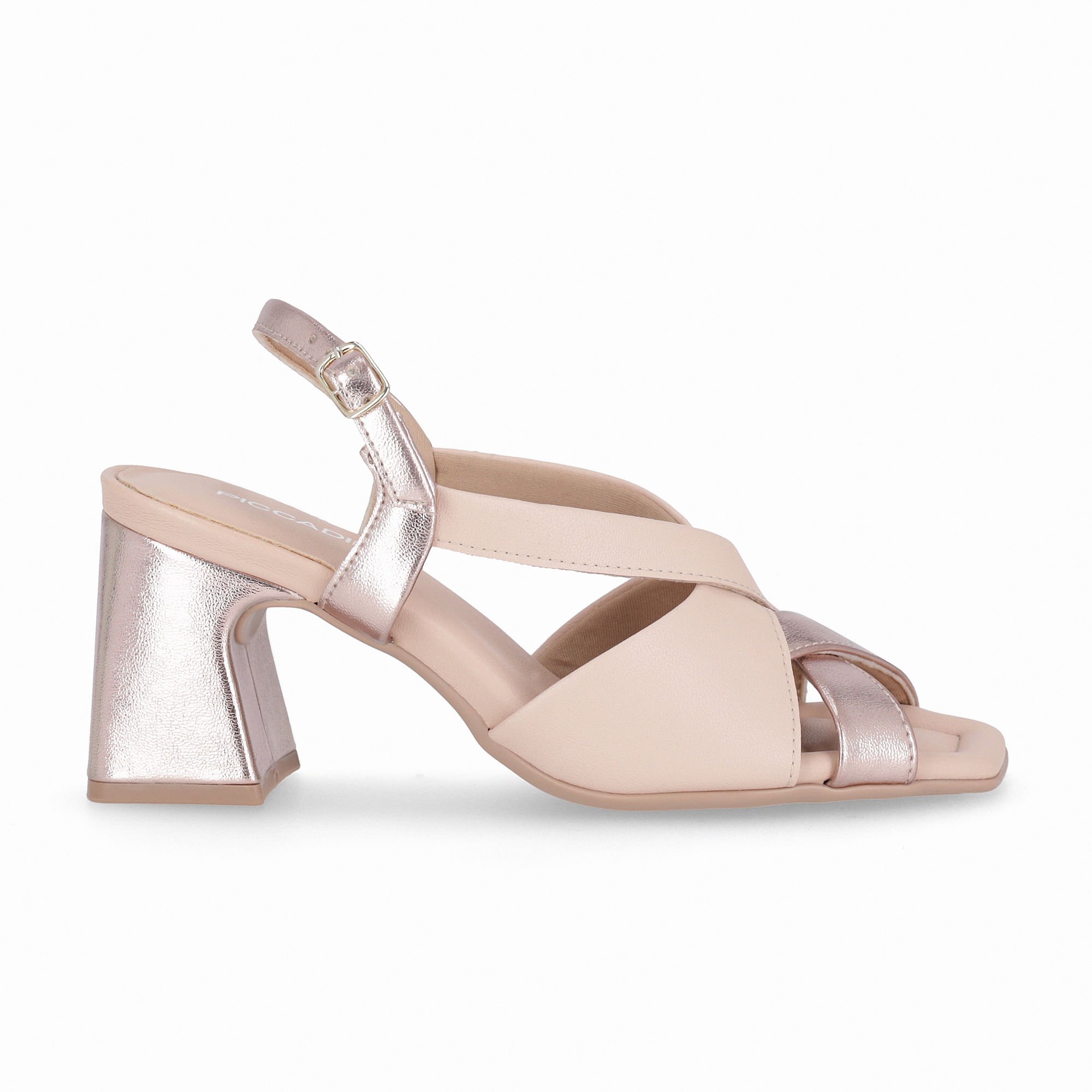 Sandália Flavia Salto Alto Rose com Ouro Rosado Bege/Rose Gold