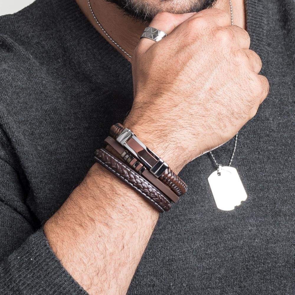 Pulseira Aço MV101 Caucciù Brown IPB e BR 6mm ÚNICO