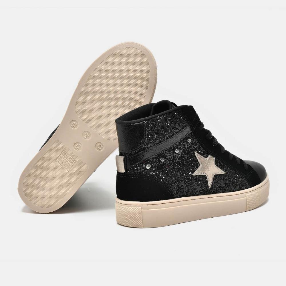 Tênis Casual Feminino Via Marte Cano Alto 082-013 Preto Preto