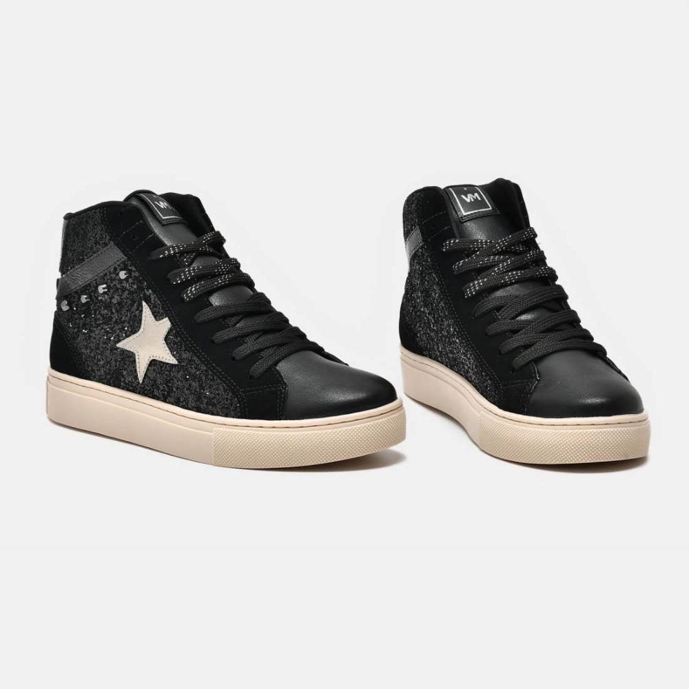 Tênis Casual Feminino Via Marte Cano Alto 082-013 Preto Preto