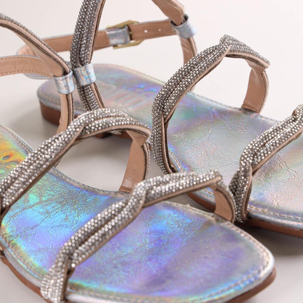 Sandália Rasteira Feminina Zariff D602qd Prata Prata