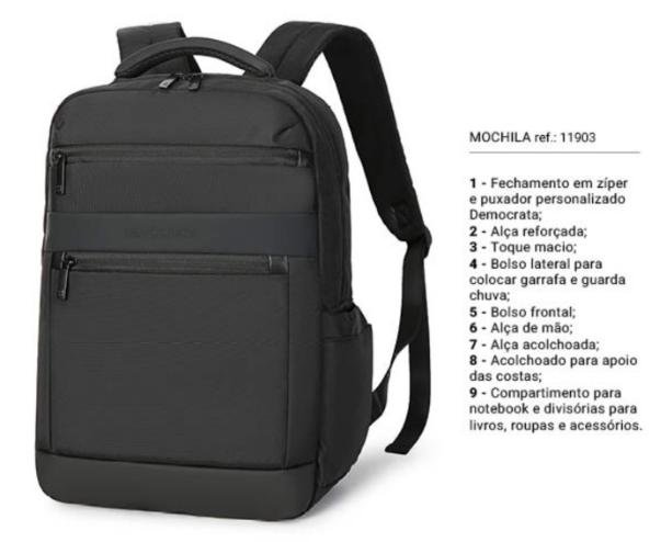 Mochila Democrata Smart MOC11904-001Preto Preto