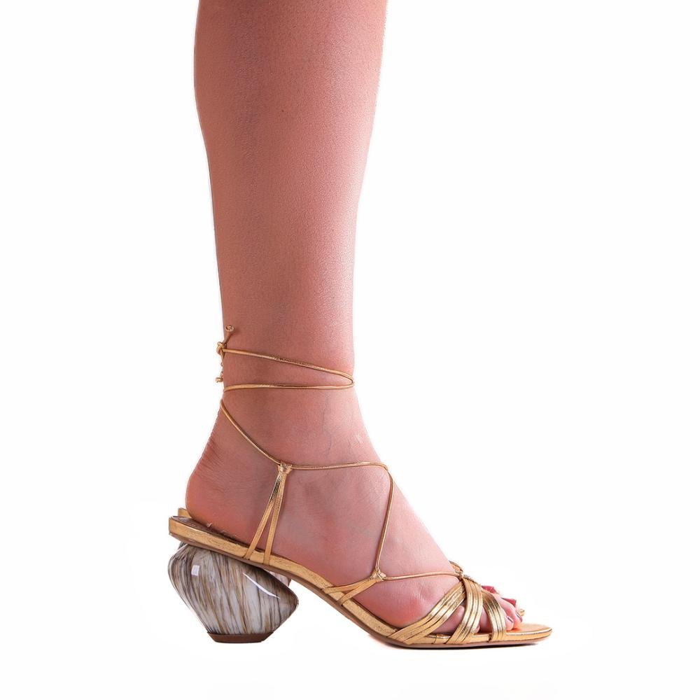 Sandália Zariff Feminina Amarração 7060004 Cristal Ouro Dourado