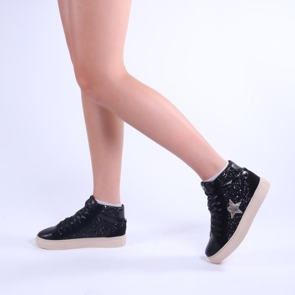 Tênis Casual Feminino Via Marte Cano Alto 082-013 Preto Preto