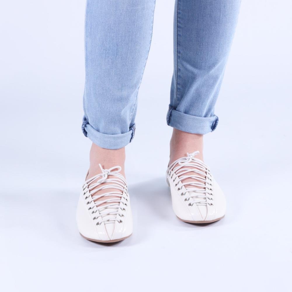 Sapatilha Ballerina Zariff com Amarração 4592-89880 Off White Branco